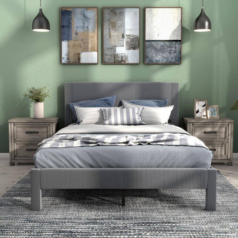 Furniture of America Roco Gray Wood Upholstered Velvet Frame Queen ...