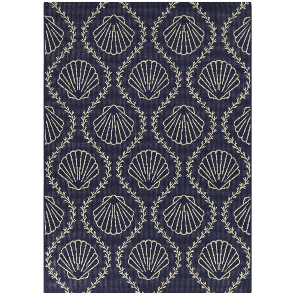 BALTA Maiano Navy Blue 8 ft. x 10 ft. Seashells Indoor/Outdoor Area Rug ...
