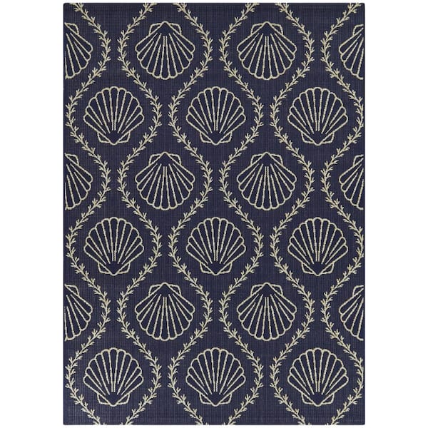 BALTA Maiano Navy Blue 8 ft. x 10 ft. Seashells Indoor/Outdoor Area Rug ...