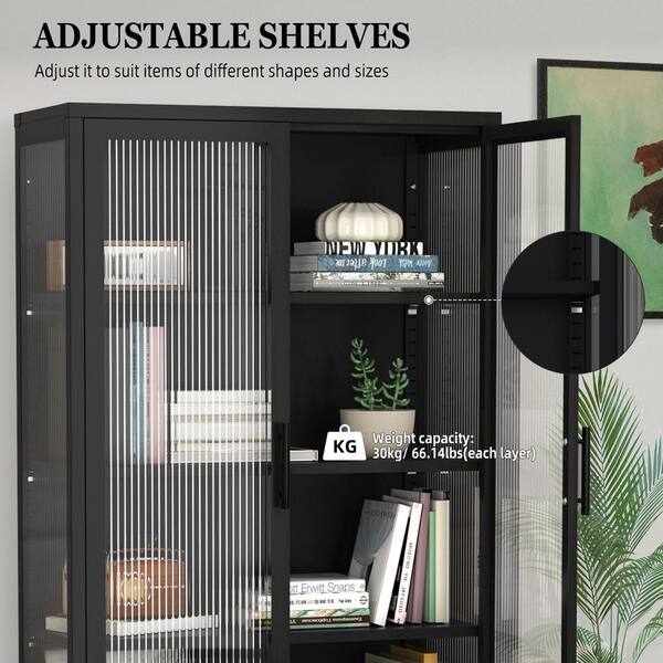 Tatahance Black Tall Storage Sideboard Cabinet with Glass Tatahance Black Tall Storage Sideboard Cabinet with Glass