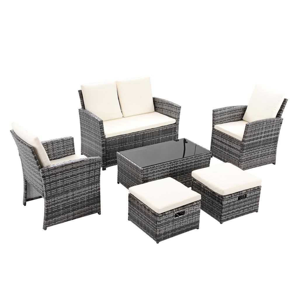JUSKYS Dark-Gray 6-Piece Patio Resin Wicker Converation Set With Coffee ...