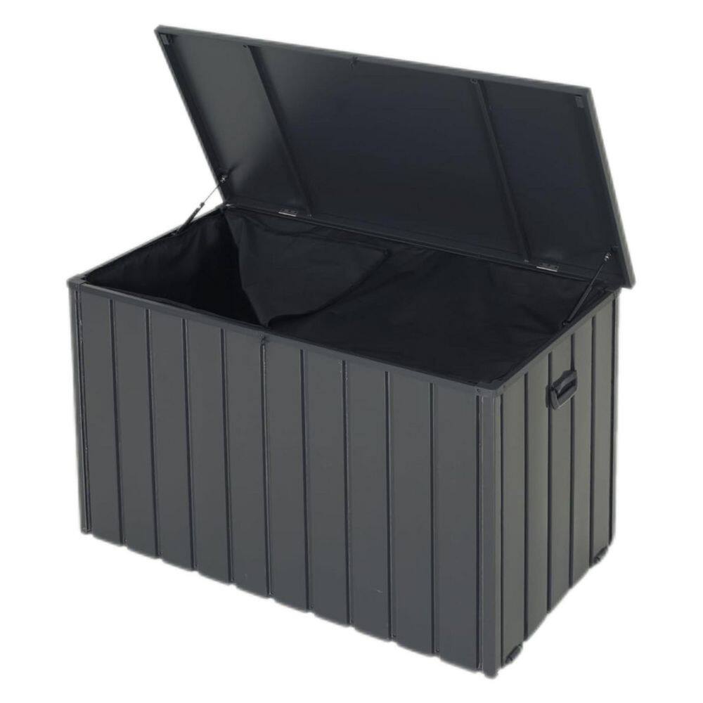 120 Gal. Patio Gray Metal Deck Box Outdoor Storage Box Built-in a ...