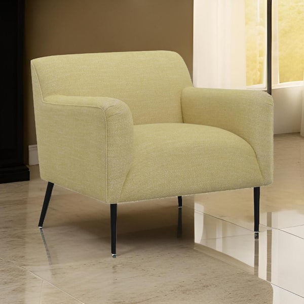 Benjara Lemon Yellow and Black Polyester Accent Chair with Track Arms ...