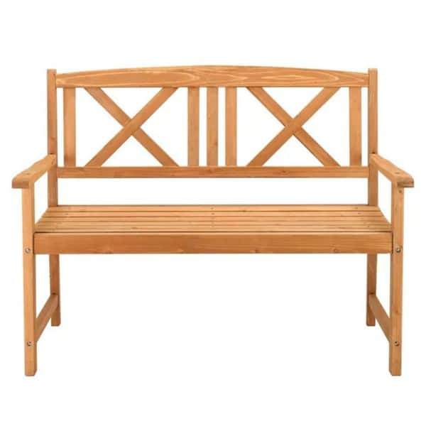 ESILOO 46 in. Outdoor Wood Bench-Fir X Back Garden Bench with Wide ...
