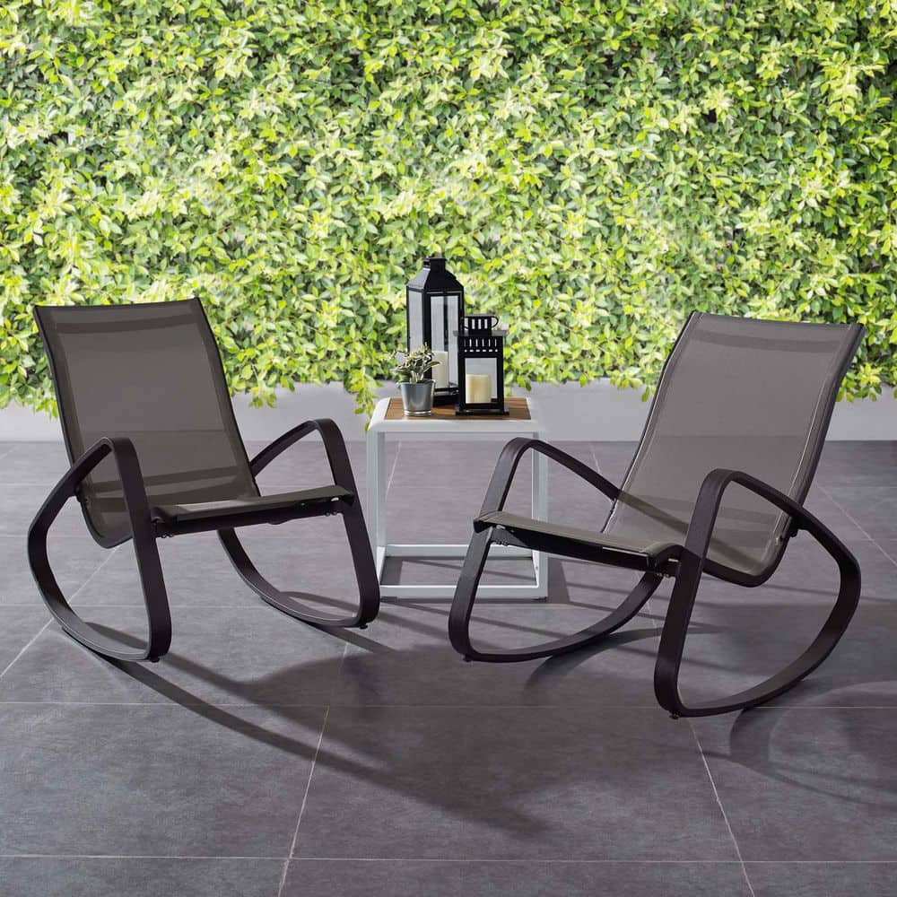 MODWAY Traveler Outdoor Patio Aluminum Mesh Rocking Sling Chair Gliders ...