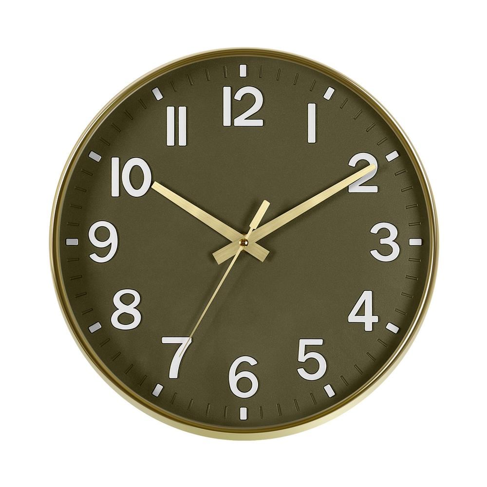 Oumilen 12 in. Silent Modern Olive-green Decorative Plastic Wall Clock ...