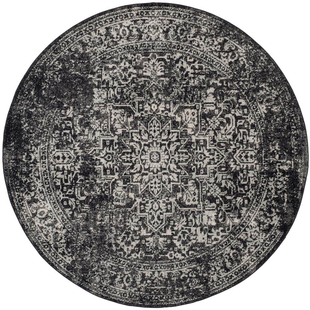 SAFAVIEH Evoke Black/Gray 5 ft. x 5 ft. Round Border Area Rug EVK256R ...