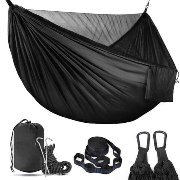 Oyezvary 9.5 ft. Portable Black Camping Hammocks with Storage Bag ...