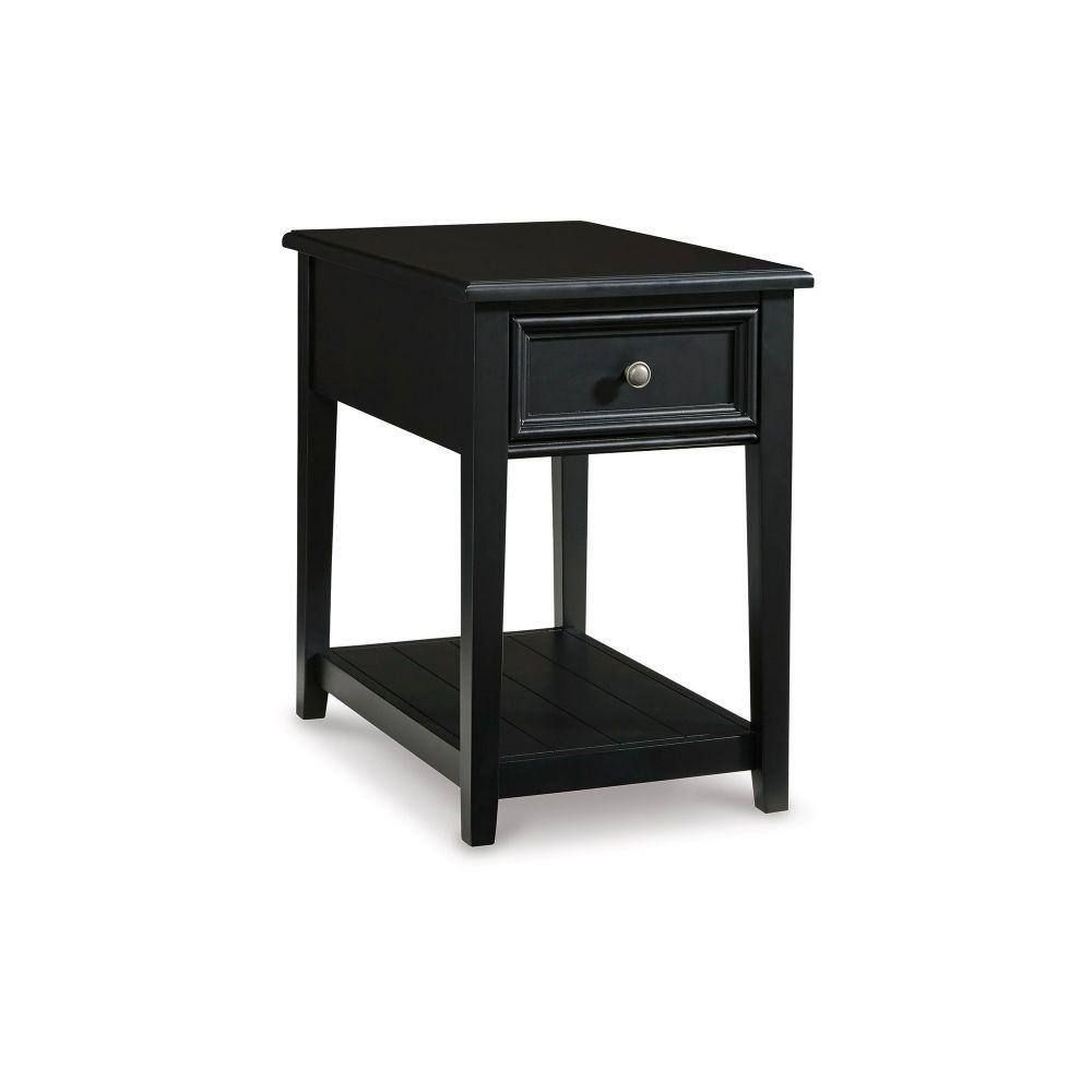 Benjara 26 in. Black Square Wood End Table with Single Drawer and Plank ...