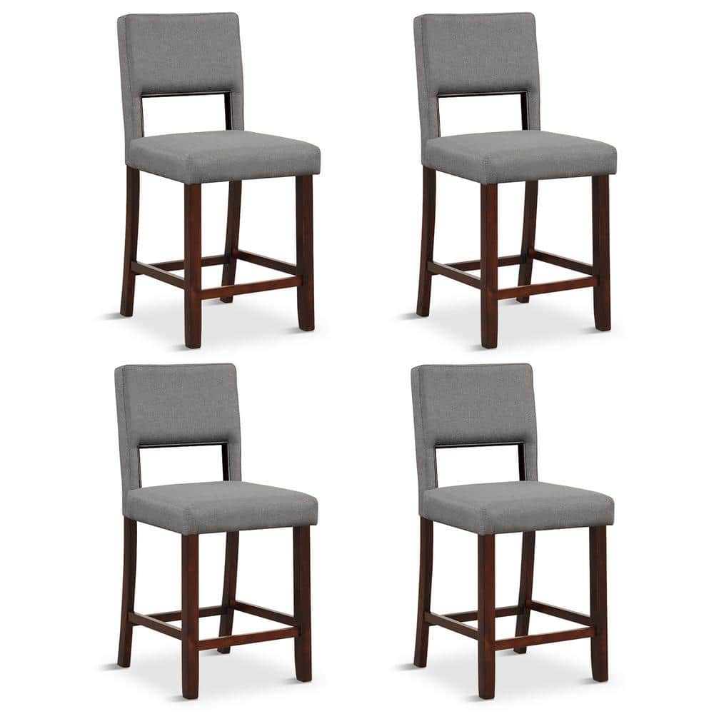 Gymax 4-Pcs 24.5 in. Grey Linen Fabric Counter Height Bar Stool Set ...