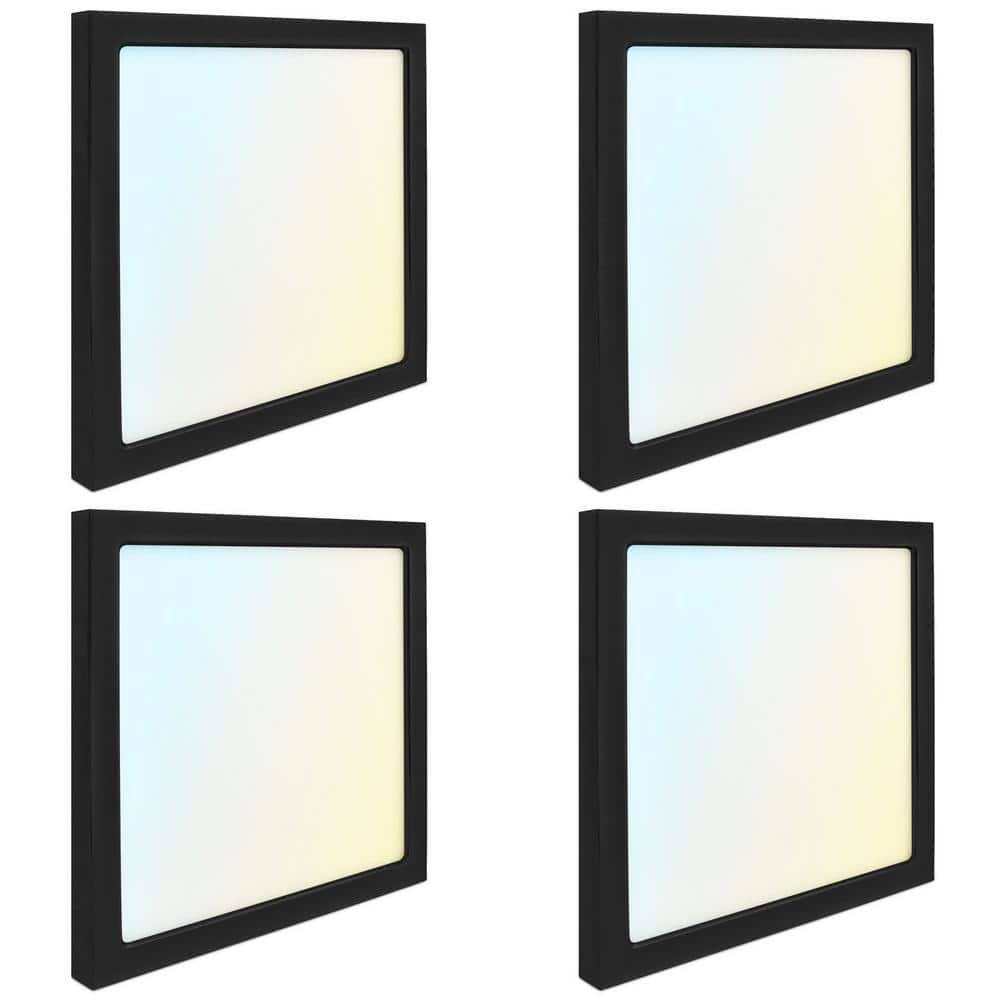 LUXRITE 9 in. Black Modern Square LED Flush Mount Ceiling Light ...