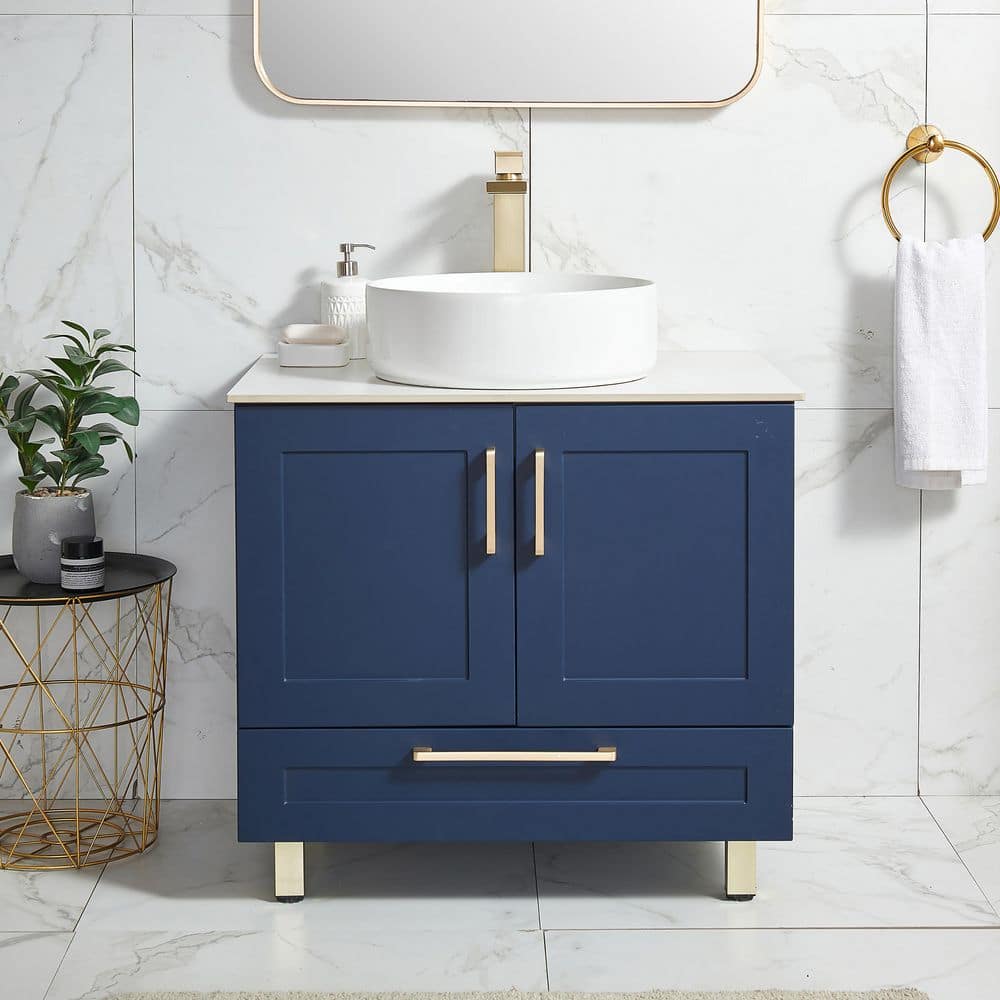 Comllen 30 in. W x 20 in D. x 33 in. H Blue Bathroom Vnaity with White ...