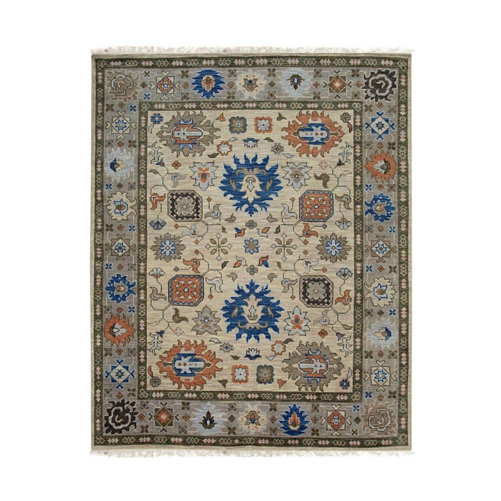 EORC Beige 9 ft. x 12 ft. Hand Knotted Wool Traditional Modern Knot Rug ...
