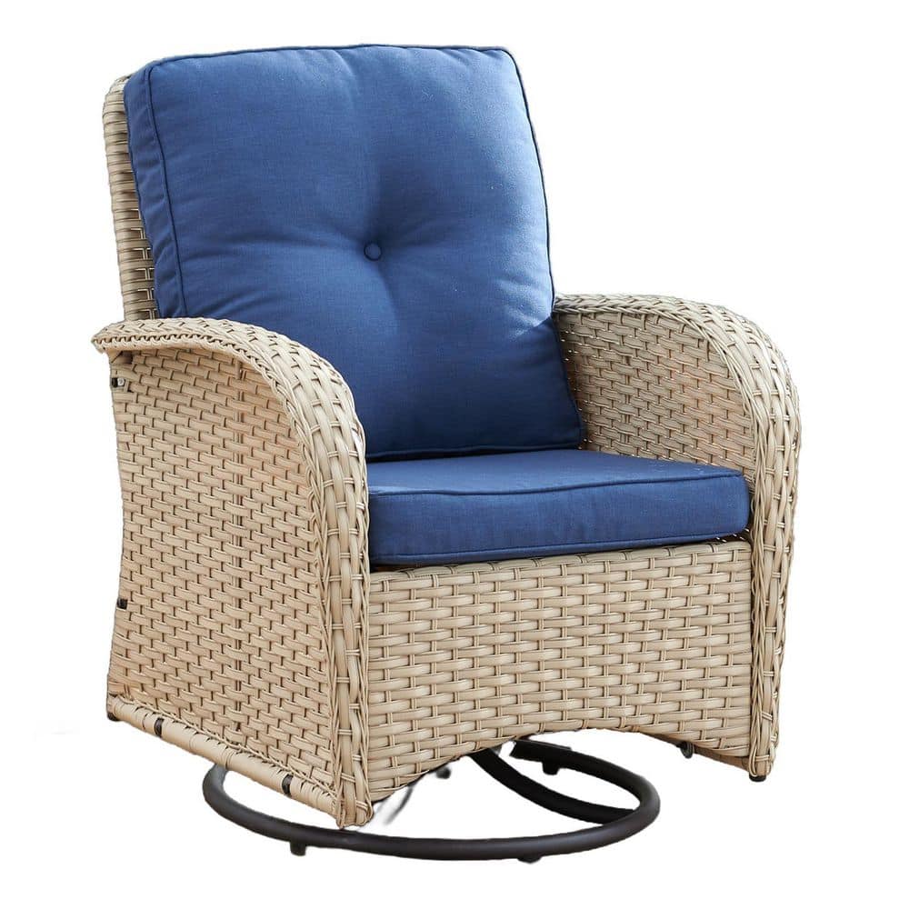 Gymojoy Carlos 1-Person High Back Light Beige Wicker Outdoor Swivel ...