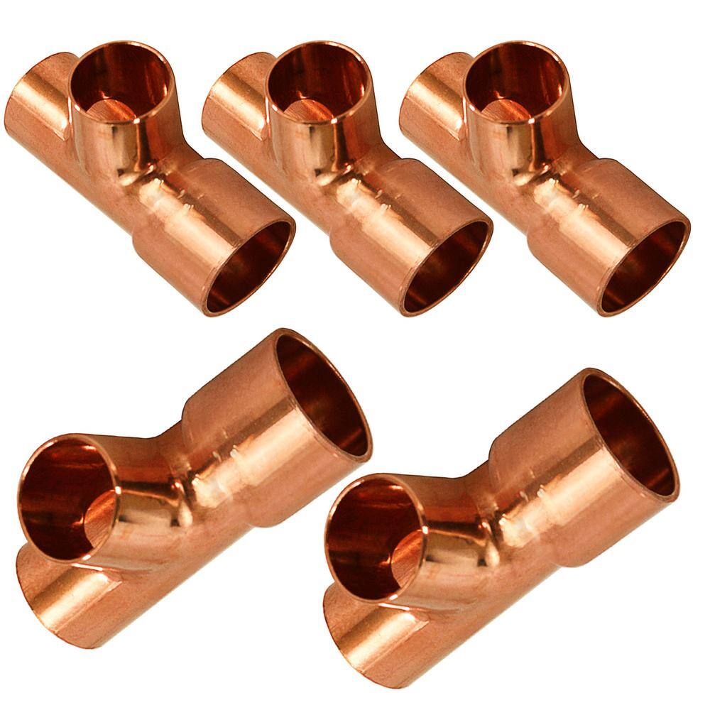 PLUMBFLEX 1 in. x 1/2 in. x 1/2 in. Copper Reducing Tee Fitting with Solder Cups (5-Pack ...