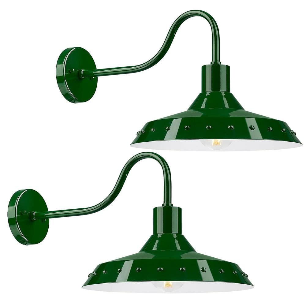 JAZAVA 16 in. Emerald Green Finish Outdoor Hardwired Wall Sconce with ...