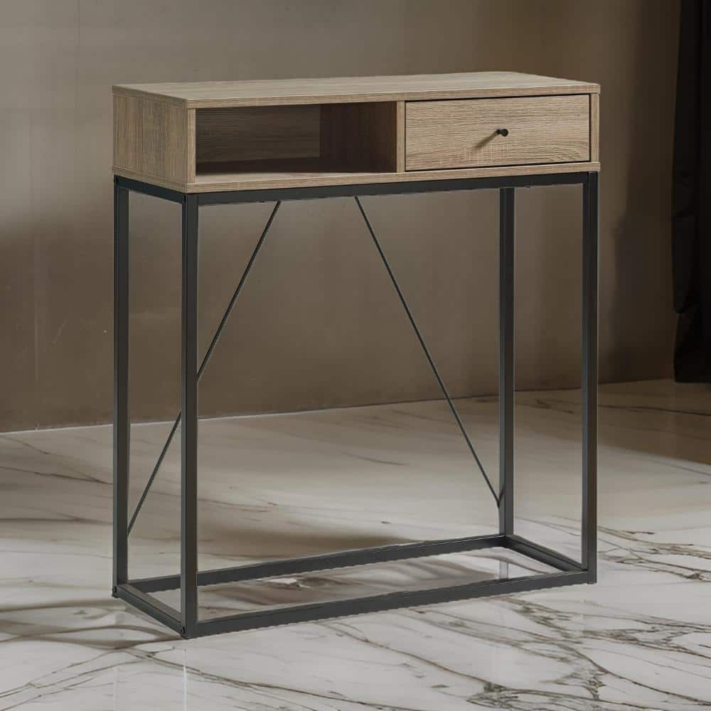 Benjara 11.5 in. Taupe and Black Rectangle Metal Console Table with 1 ...