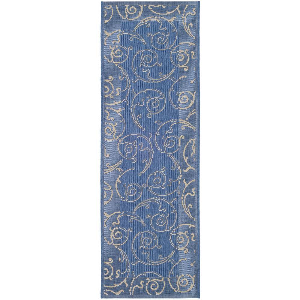 SAFAVIEH Courtyard Blue/Natural 2 ft. x 10 ft. Border Indoor/Outdoor ...