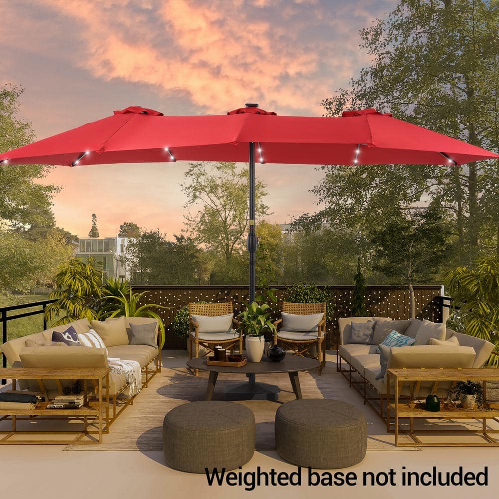 Sonkuki 15 ft. x 9 ft. LED Outdoor Double-Sided Umbrella Market Patio ...