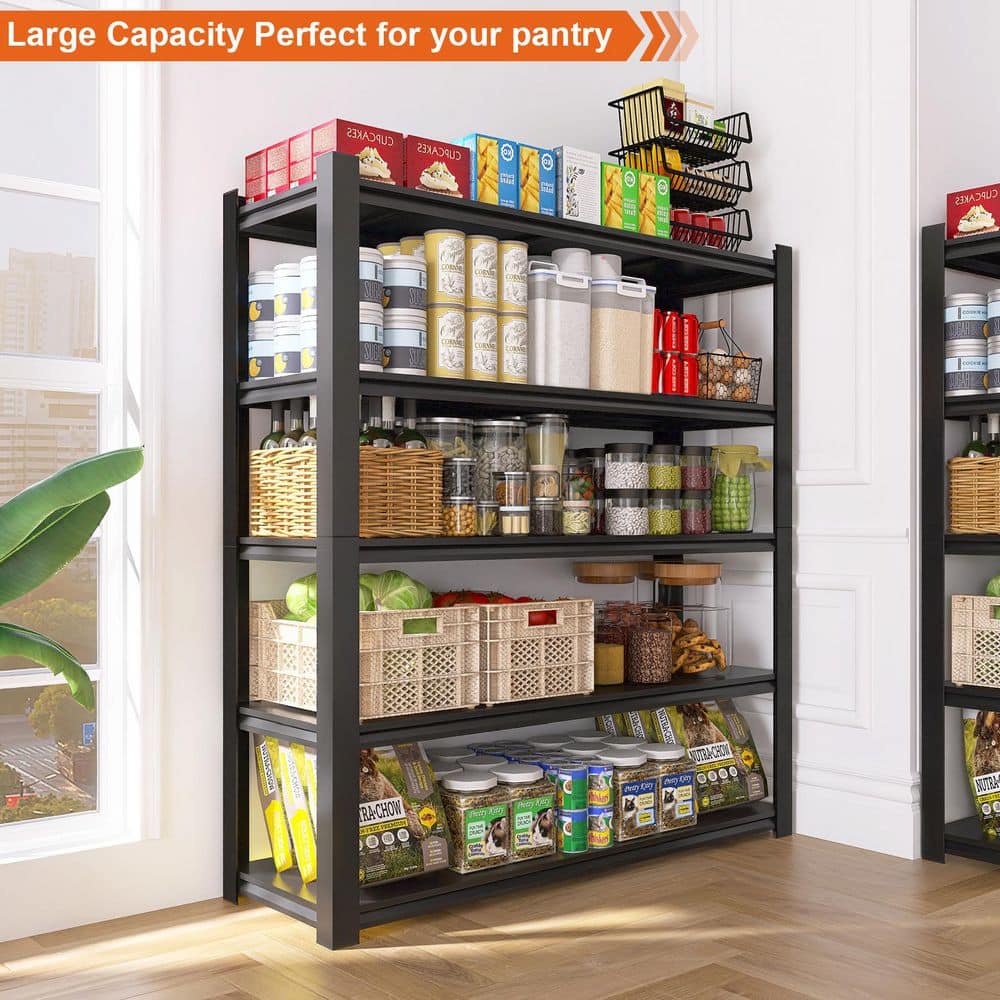 Otryad 83.86 in. Black Metal Shelves, with 5-Removable Dividers, Large ...