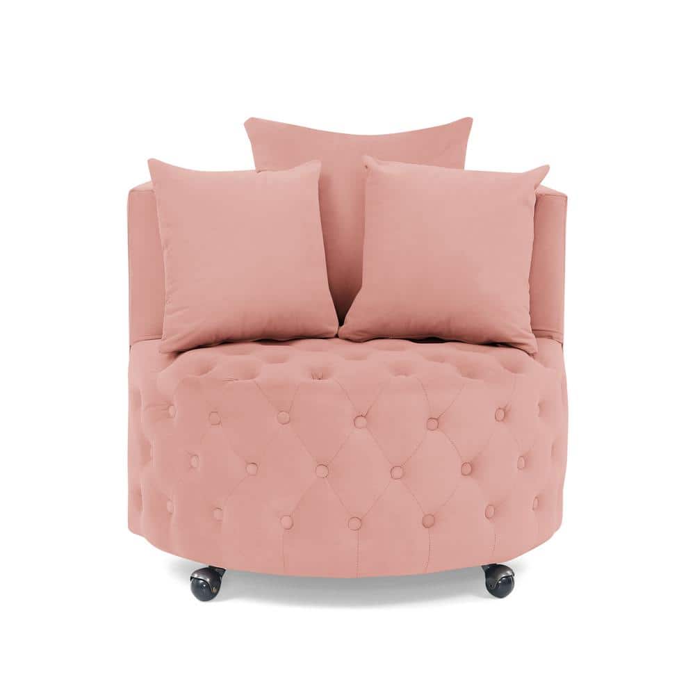 JUJABU Pink Velvet Upholstered Swivel Chair with Button Tufted Design ...