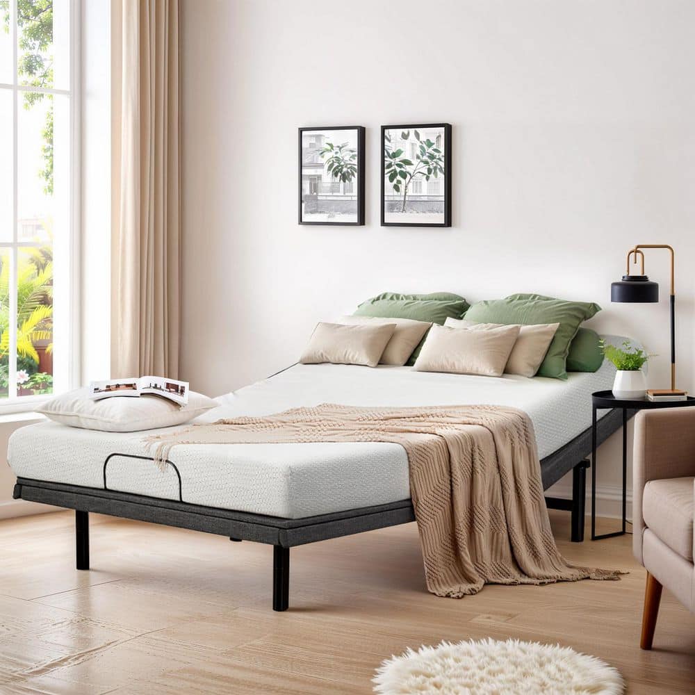 WONDER COMFORT Dark Black Queen Ergonomic Electric Adjustable Bed Frame ...