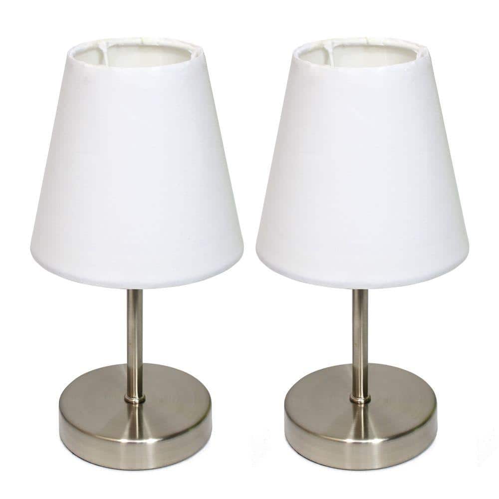 Simple Designs 10 in. Sand Nickel Mini Basic Table Lamp with White ...