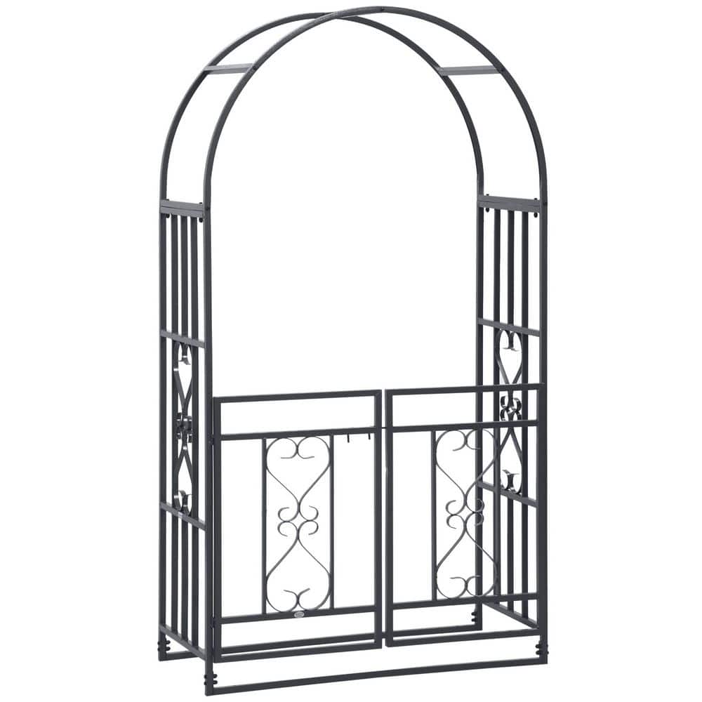 Sudzendf Black Metal Garden Arbor with Double Doors, Locking Gate ...