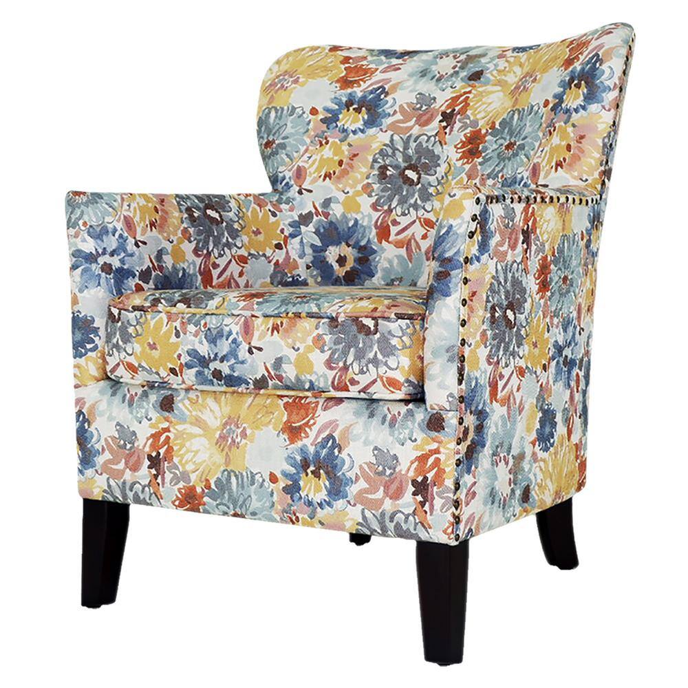 Homy Casa Elliot Navy Flower Fabric Upholstered Arm Chair ELLIOT - The ...