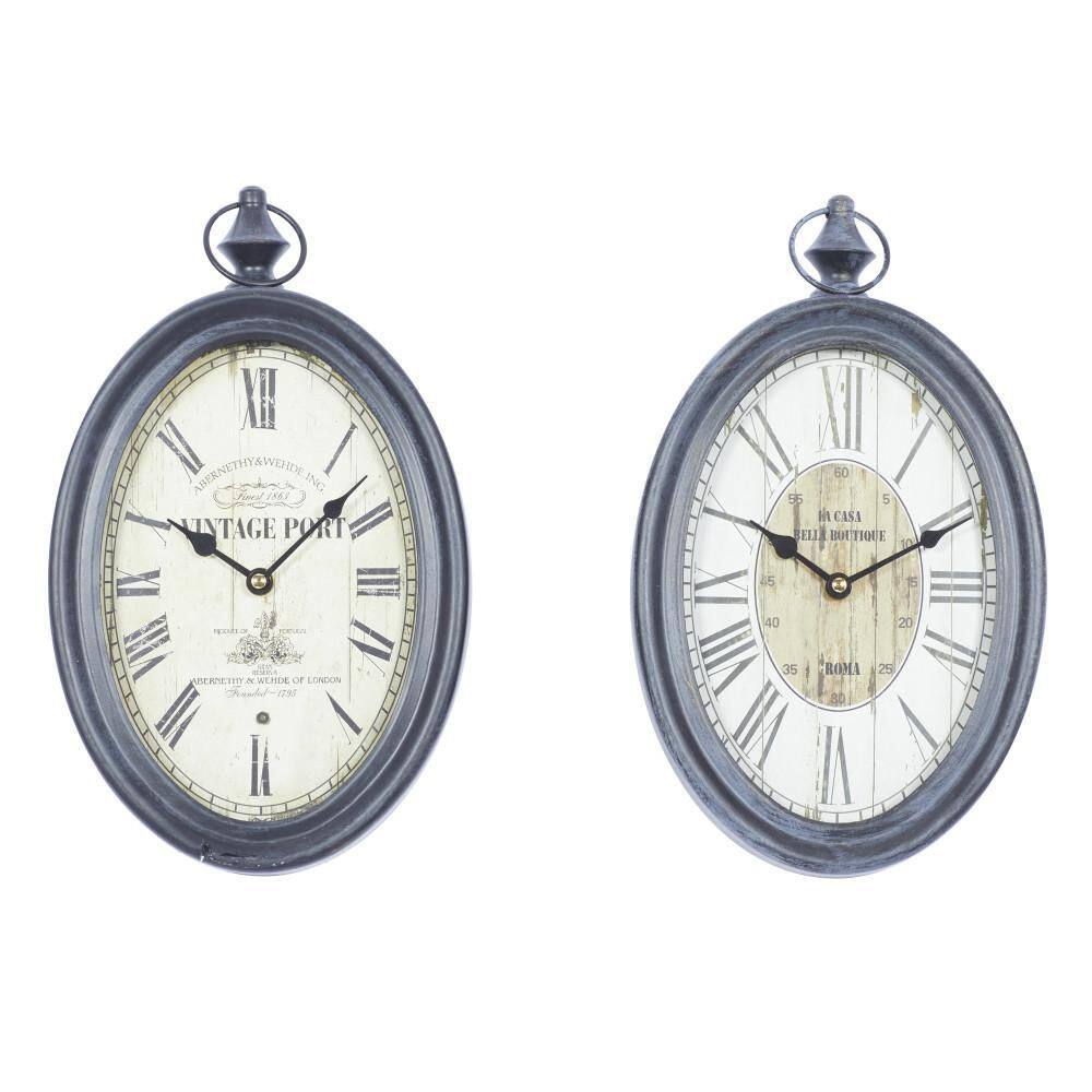 Litton Lane Black Metal Pocket Watch Style Analog Wall Clock (Set of 2 ...