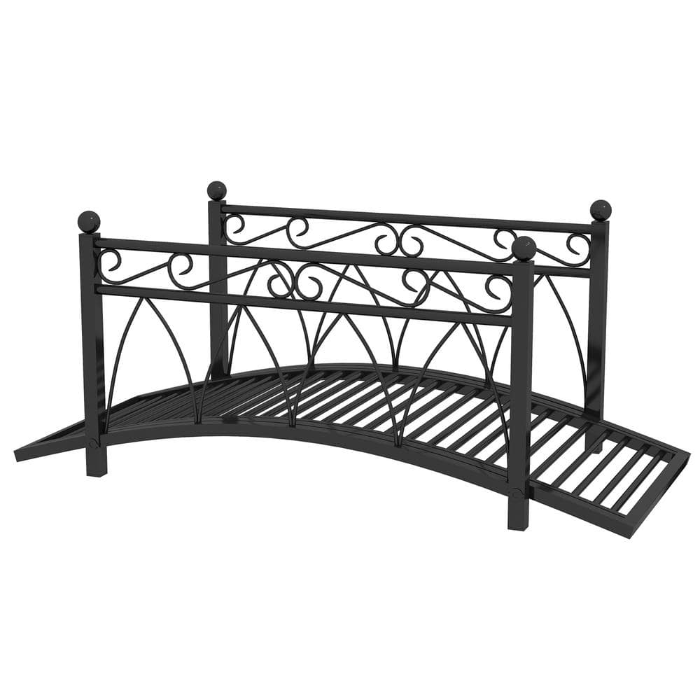 Outsunny 3.3 ft. Metal Arch Zen Garden Bridge with Safety Siderails ...