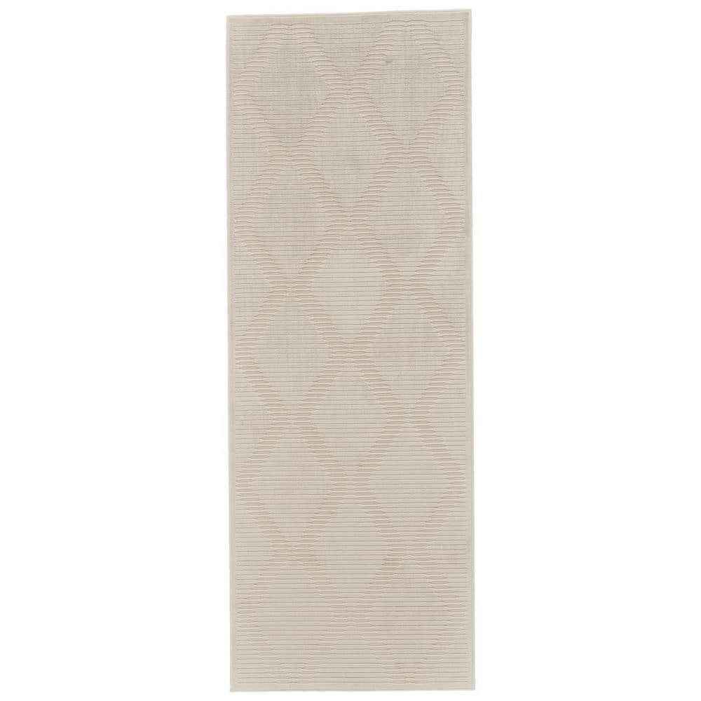 HomeRoots 2 ft. x 8 ft. Ivory and Tan Geometric Area Rug 2000511370 ...