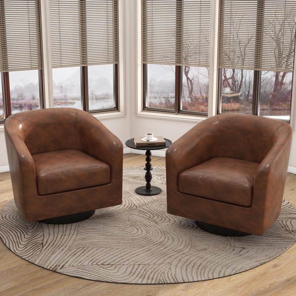 Uixe Modern Coffee PU Leather Upholstered 360° Swivel Accent Arm Chair ...