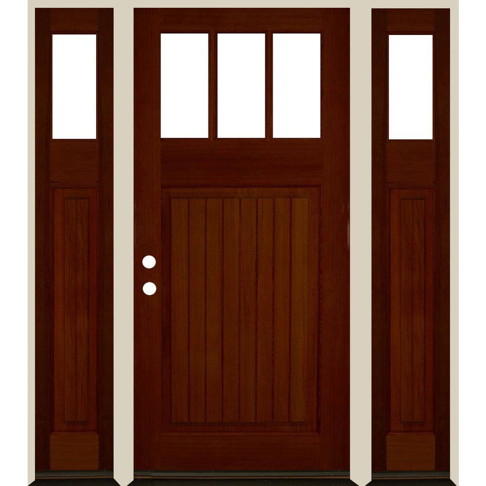 Krosswood Doors 64 in. x 80 in. Craftsman 3-Lite Clear Glass VG Red ...