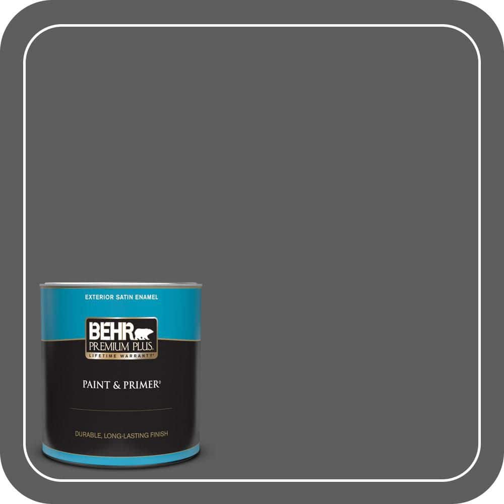 BEHR PREMIUM PLUS 1 qt. #N520-6 Asphalt Gray Satin Enamel Exterior ...