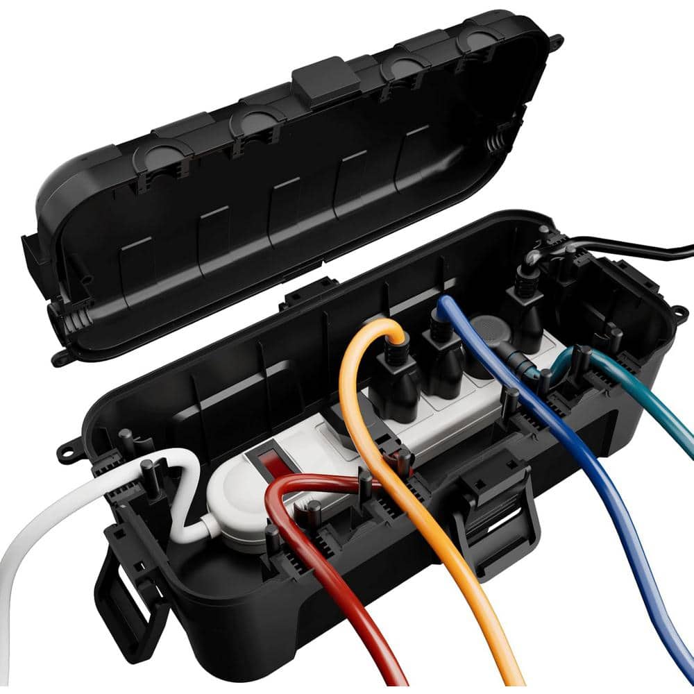 Vrbgify Medium Outdoor Electrical Box, IP54 Waterproof Extension Cord Cover w/ 6 Cable Entry ...