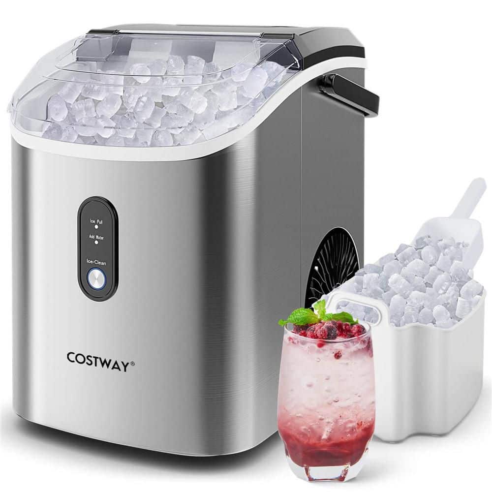 Costway 8.7 in. 34 lb. Nugget Countertop Portable Ice Maker in Silver ...