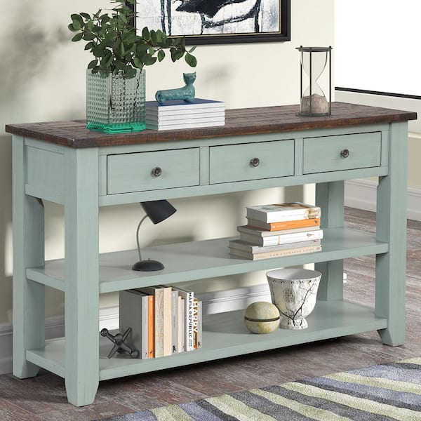 Noble House Dexter 48.82 in. Retro Blue Rectangle Wood Console Table ...