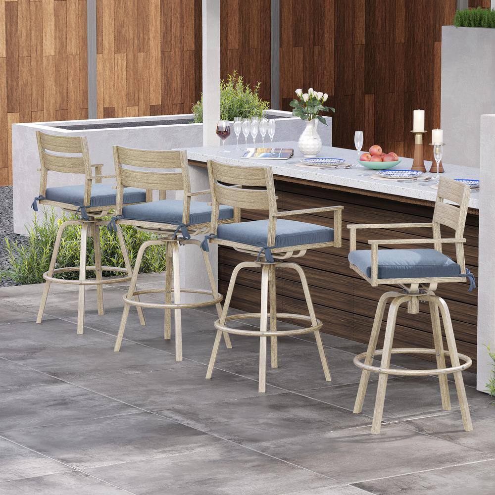 Pellebant Swivel Aluminum Wood Grain Frame Outdoor Bar Stool with ...