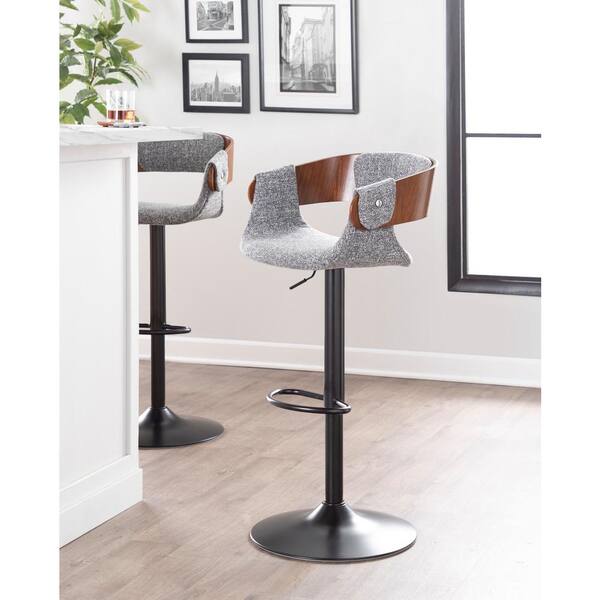 LumiSource Elisa 32 in. Grey Fabric, Walnut Wood and Black Metal High ...