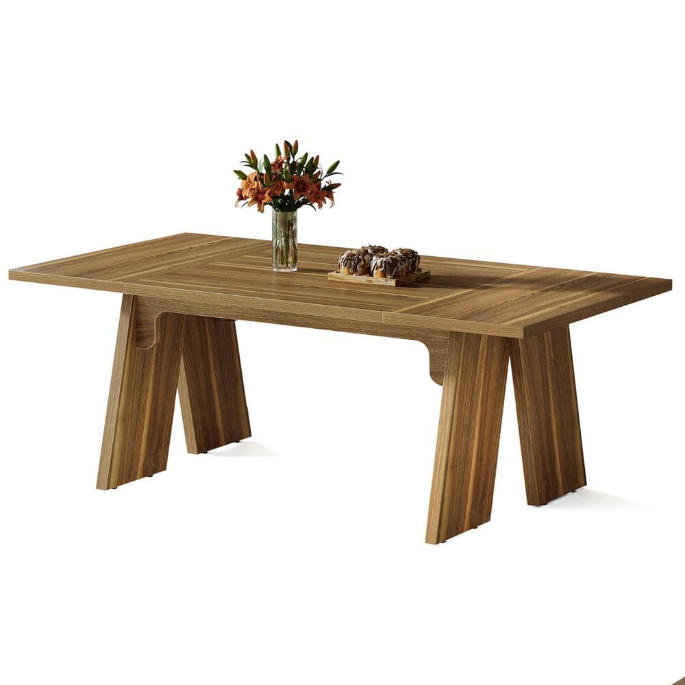 BYBLIGHT 70.9 in. Farmhouse Oak Wooden 4 Legs Dining Table Rectangular ...