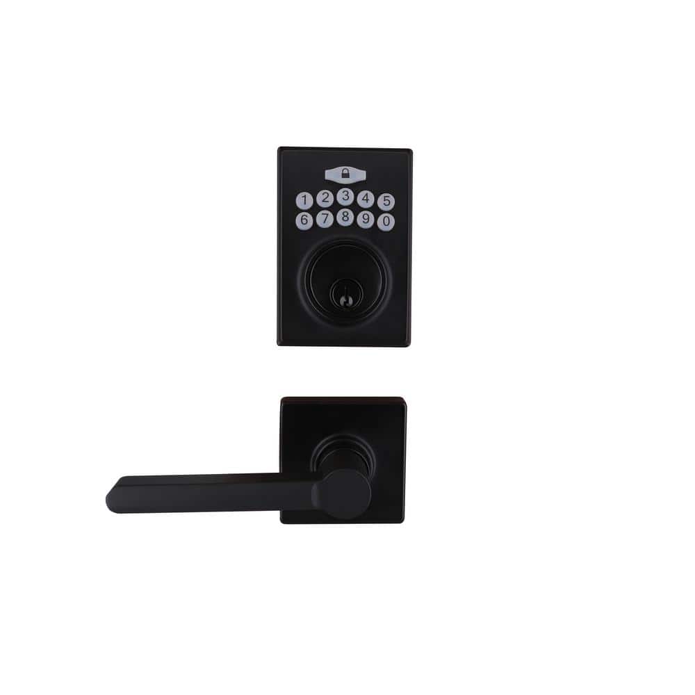Defiant Square Matte Black Electronic Keypad Single Cylinder Deadbolt ...