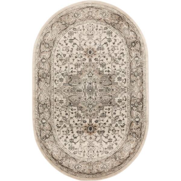 Nourison Concerto Ivory Grey 5 ft. x 8 ft. Center medallion Traditional ...
