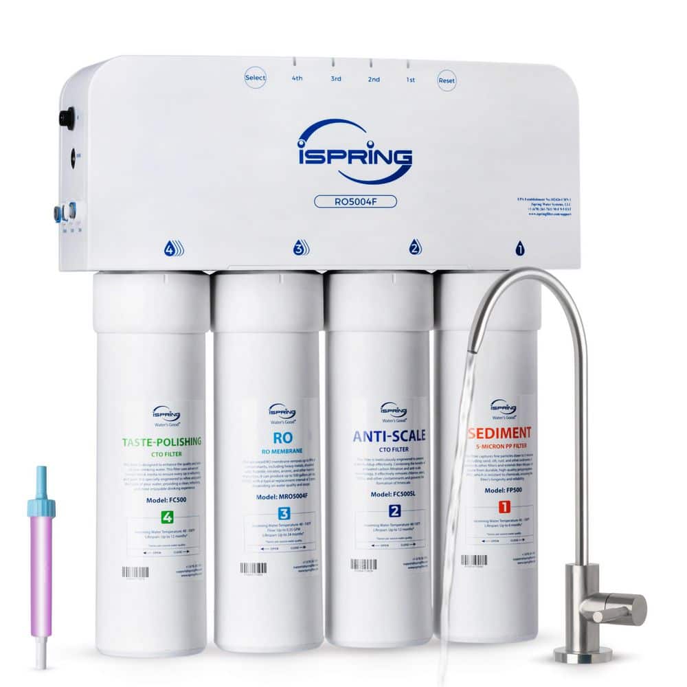 ISPRING Reverse Osmosis Water Filter with UV, 500 GPD RO System Under Sink, Tankless RO Water ...