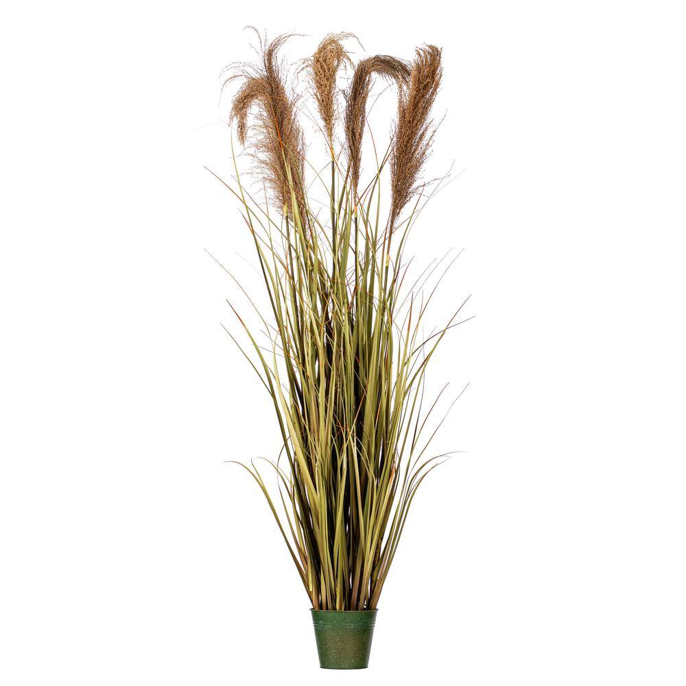 Vickerman 55 in. Artificial Potted Green Grass and Natural Reeds ...
