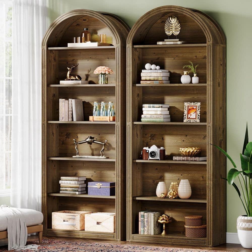 Reviews for BYBLIGHT Eulas 77.16 in. Tall Brown Wood 6-Shelf Arched ...
