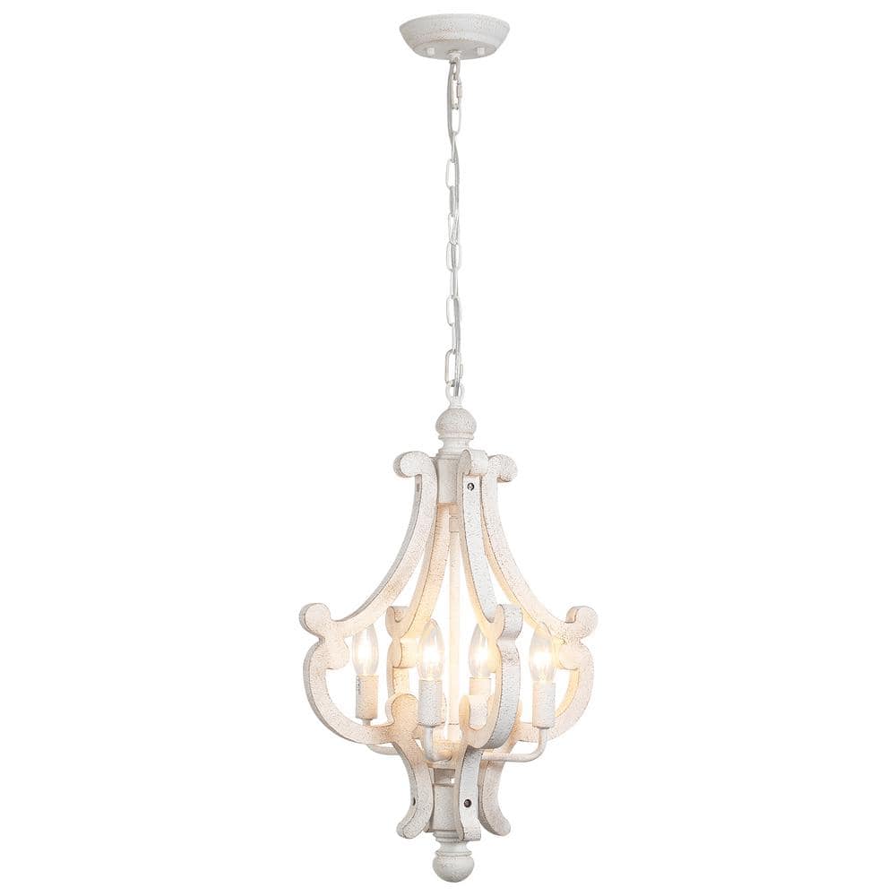 LWYTJO Eron 4-Light White Orb Farmhouse Chandelier Rustic Antique ...