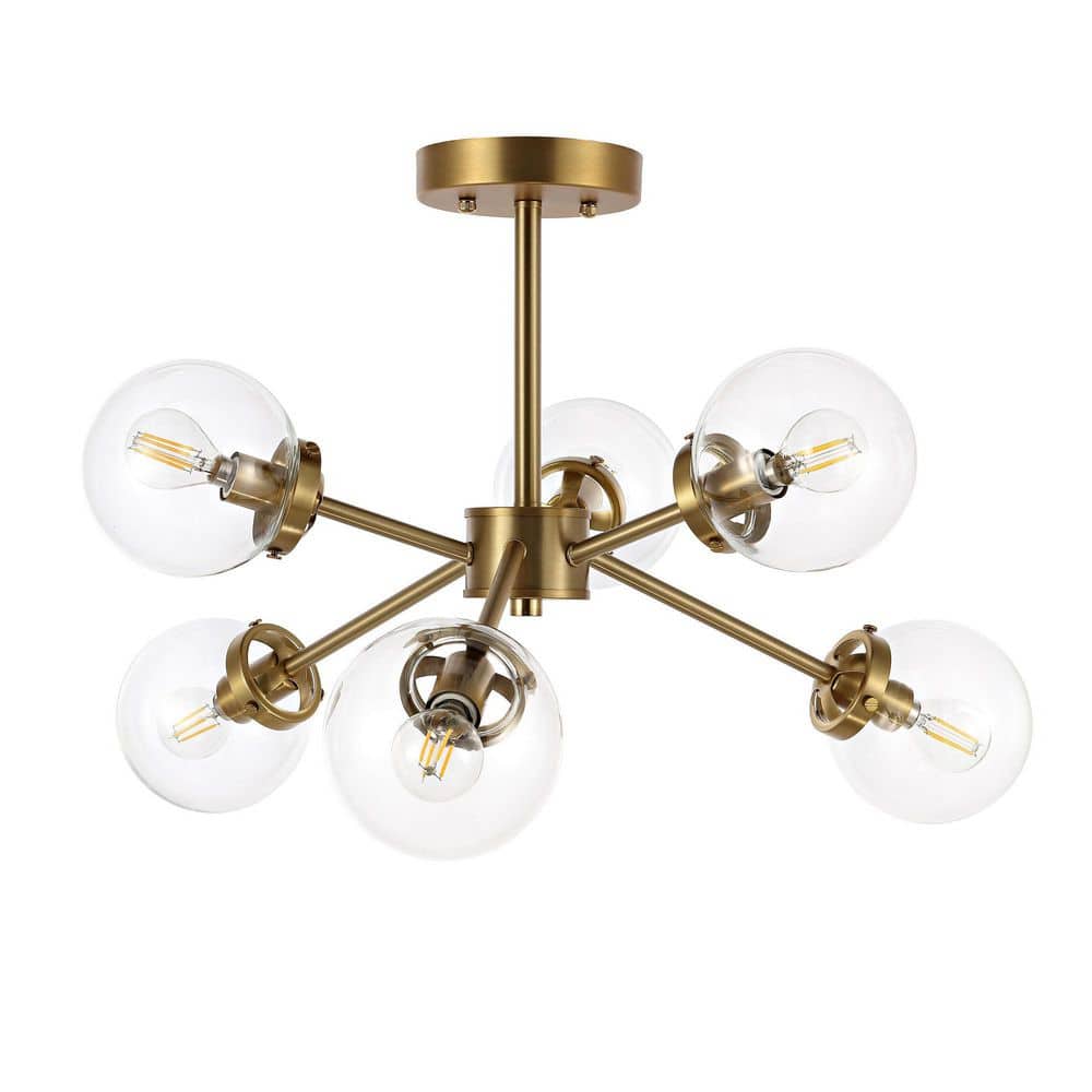 WINGBO 22.6 In. 6-Light Gold Modern Semi-Flush Mount, Sputnik Pedant ...