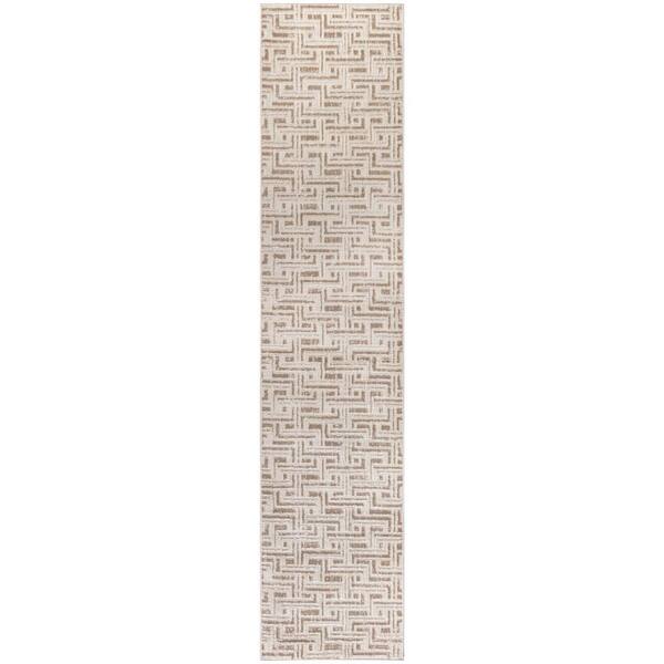 Nourison Serenity Home Mocha Ivory 2 ft. x 8 ft. Geometric Transitional ...