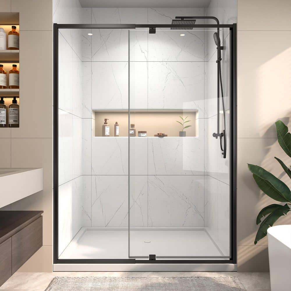 Xspracer Victoria 50-54 in. W x 71 in. H Pivot Swing Framed Shower Door in Matte Black with ...